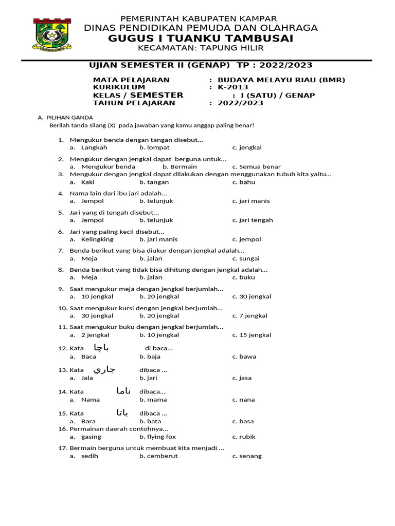 Soal BMR Kelas 1 | PDF