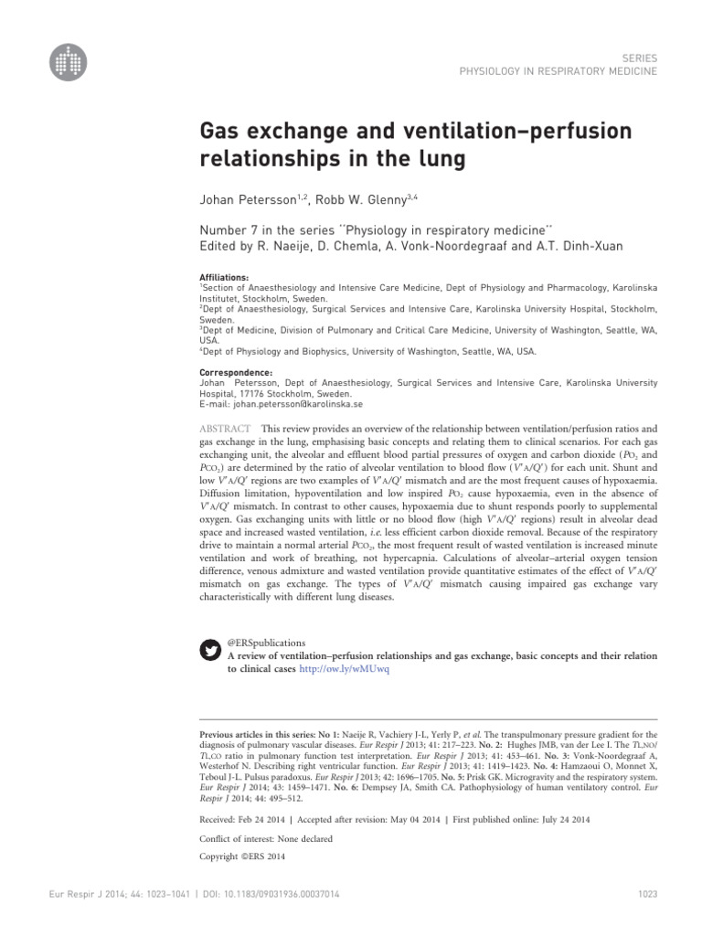 Lung Gas Exchange and V/Q Relationships | PDF | Breathing | Respiratory ...