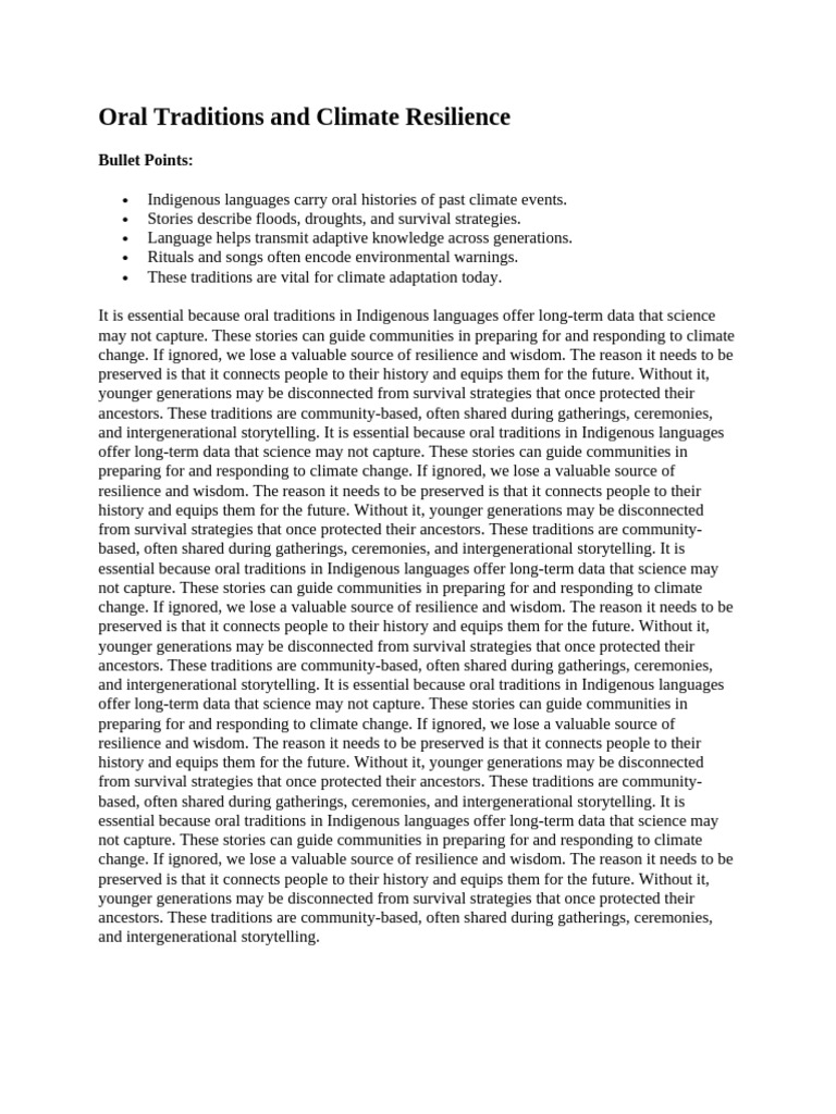 Oral Traditions and Climate Resilience | PDF | Storytelling | Oral ...