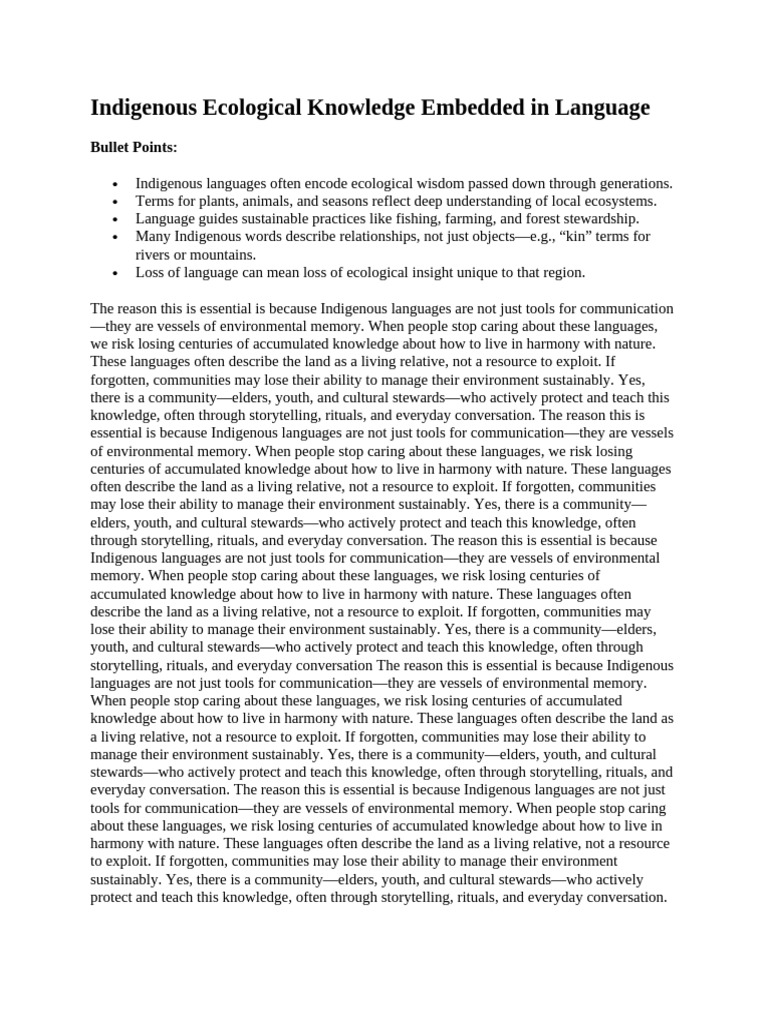 Indigenous Languages and Ecological Wisdom | PDF | Ecology | Sustainability
