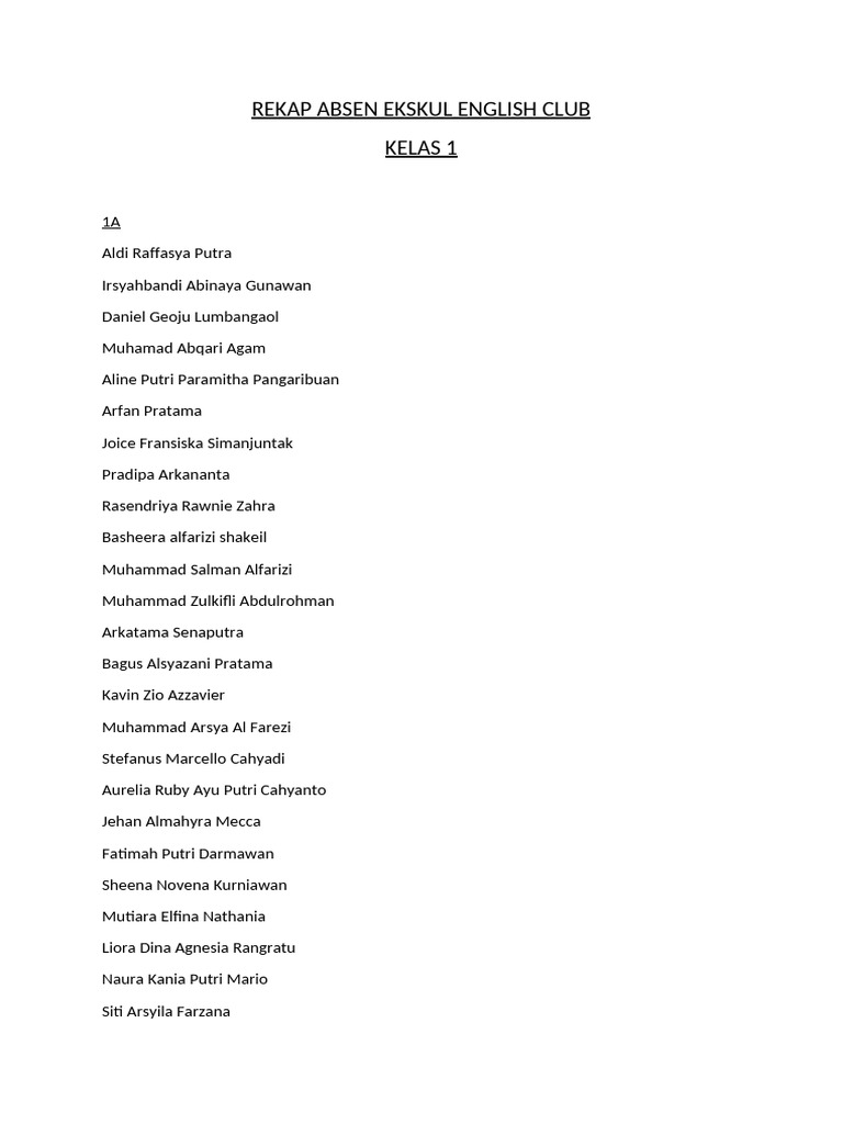 Rekap Absen Ekskul English Club | PDF