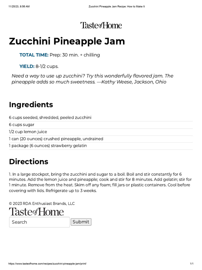 Zucchini Pineapple Jam Recipe - How To Make It | PDF