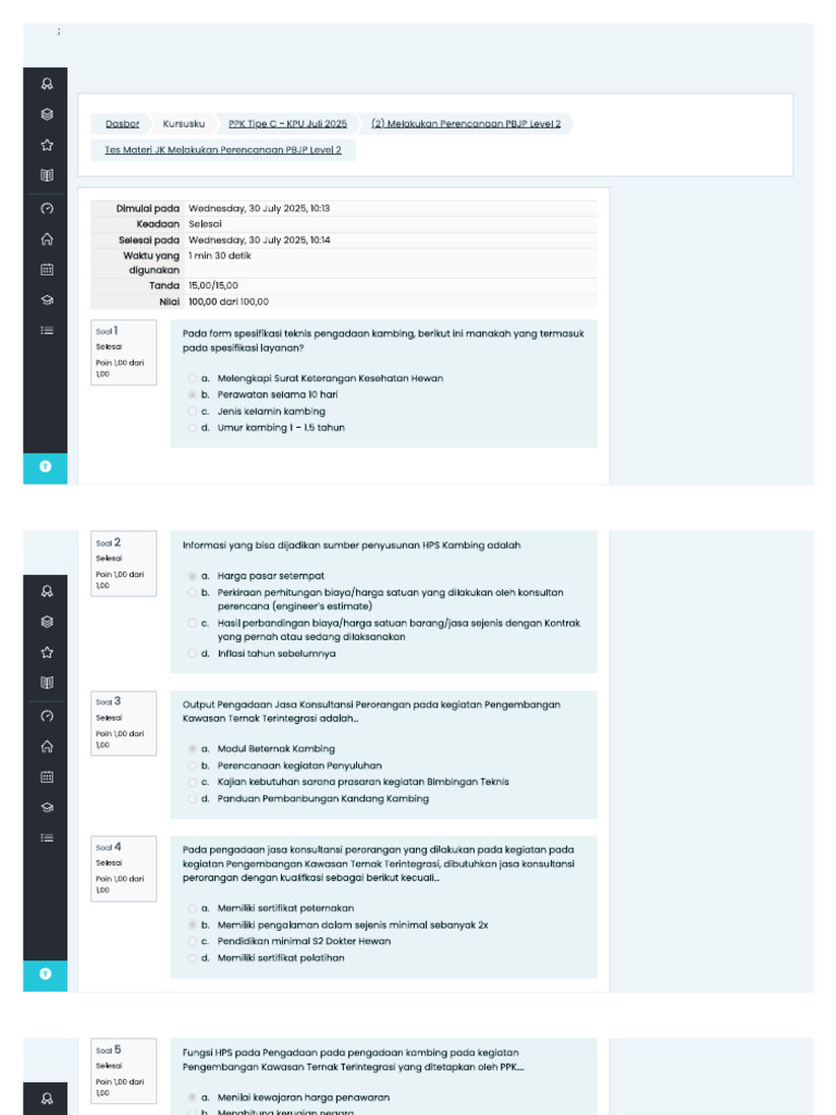 Tes Materi JK Melakukan Perencanaan PBJ Level 2 - Novia | PDF