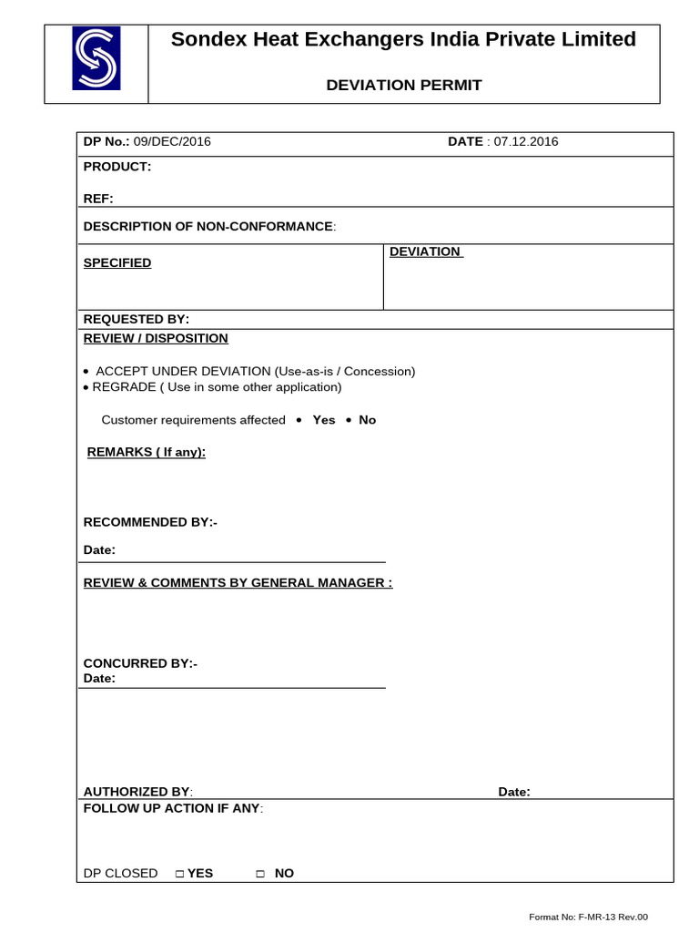 F-MR-13 Deviation Permit Form | PDF