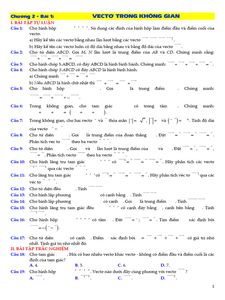 2.1. Vecto Trong Khong Gian - Dap An Chi Tiet | PDF