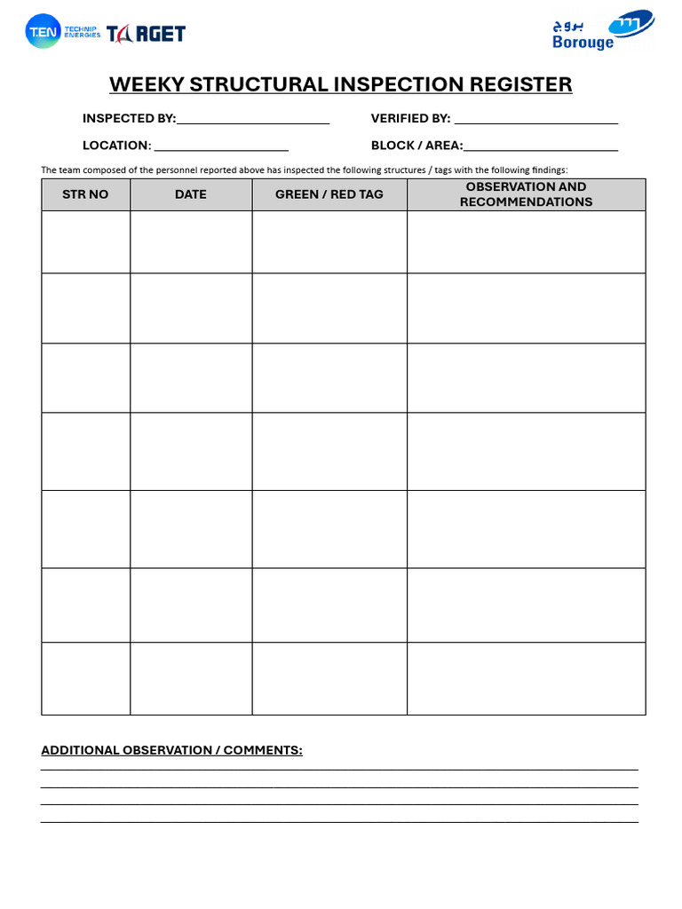 Weekly Structural Inspection Register | PDF