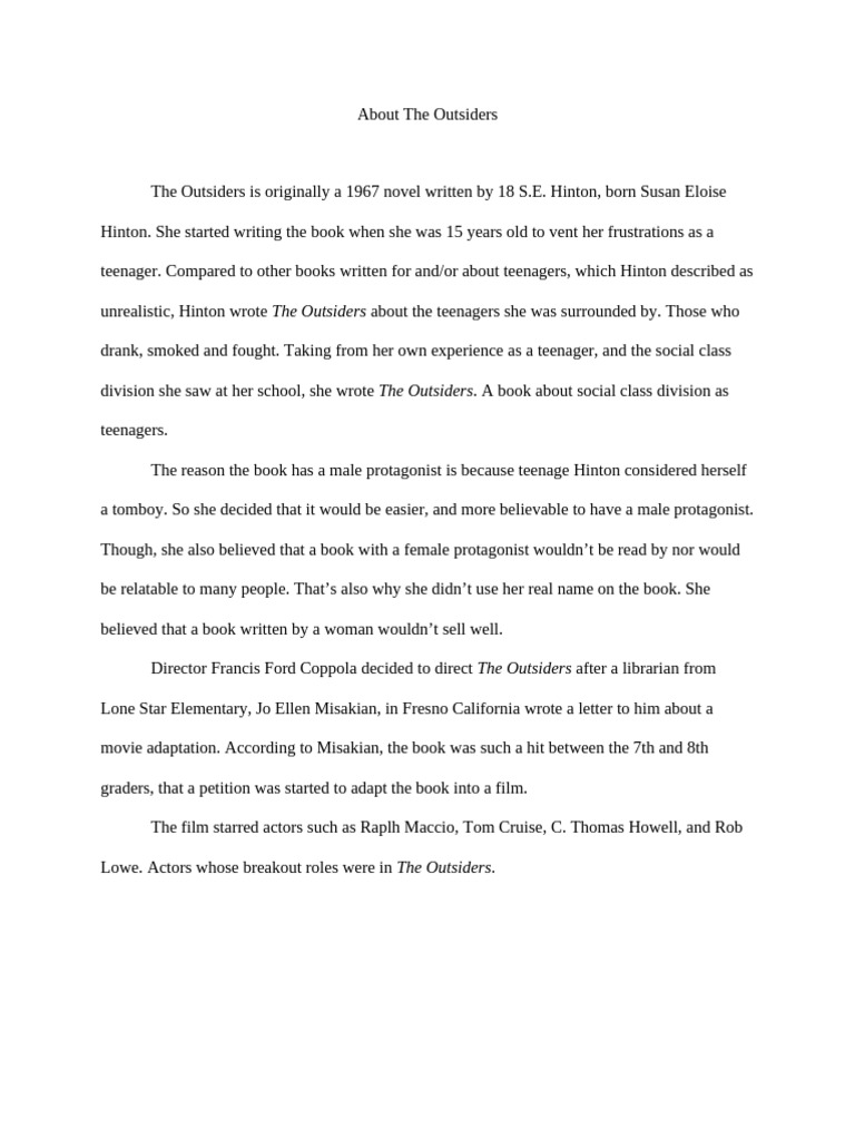 Overview of The Outsiders by S.E. Hinton | PDF