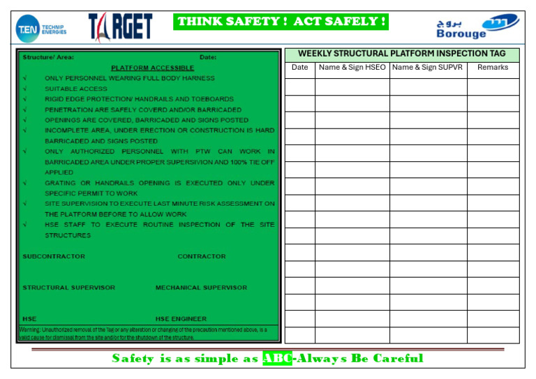 Weekly Structural Platform Inspection Tag | PDF