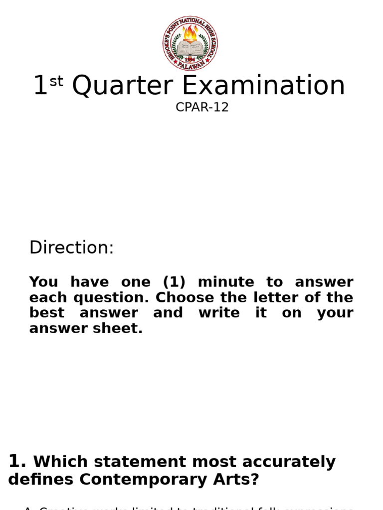 1st Quarter Examination Cpar12 | PDF | Traditions | Philippines