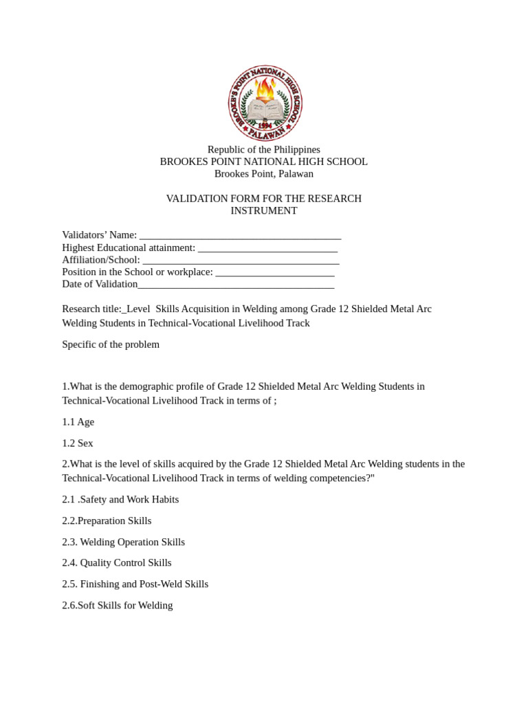 Skills Validation for Welding Students | PDF | Welding | Construction