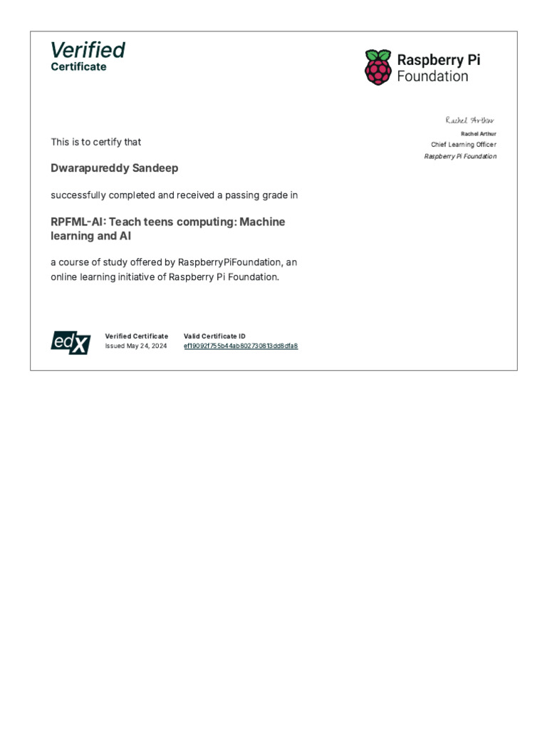 RaspberryPiFoundation RPFML-AI Certificate _ EdX | PDF