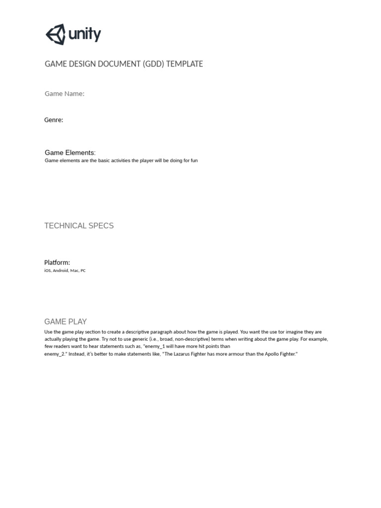 Game Design Document Template | PDF