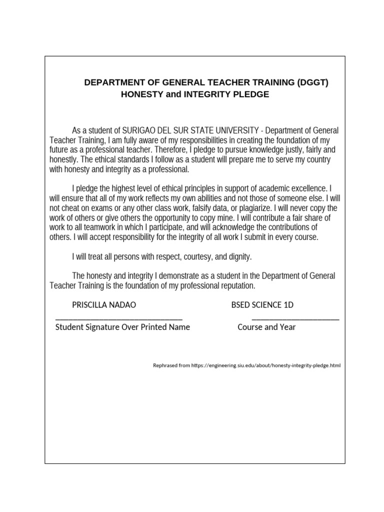 Dgtt Integrity Pledge | PDF
