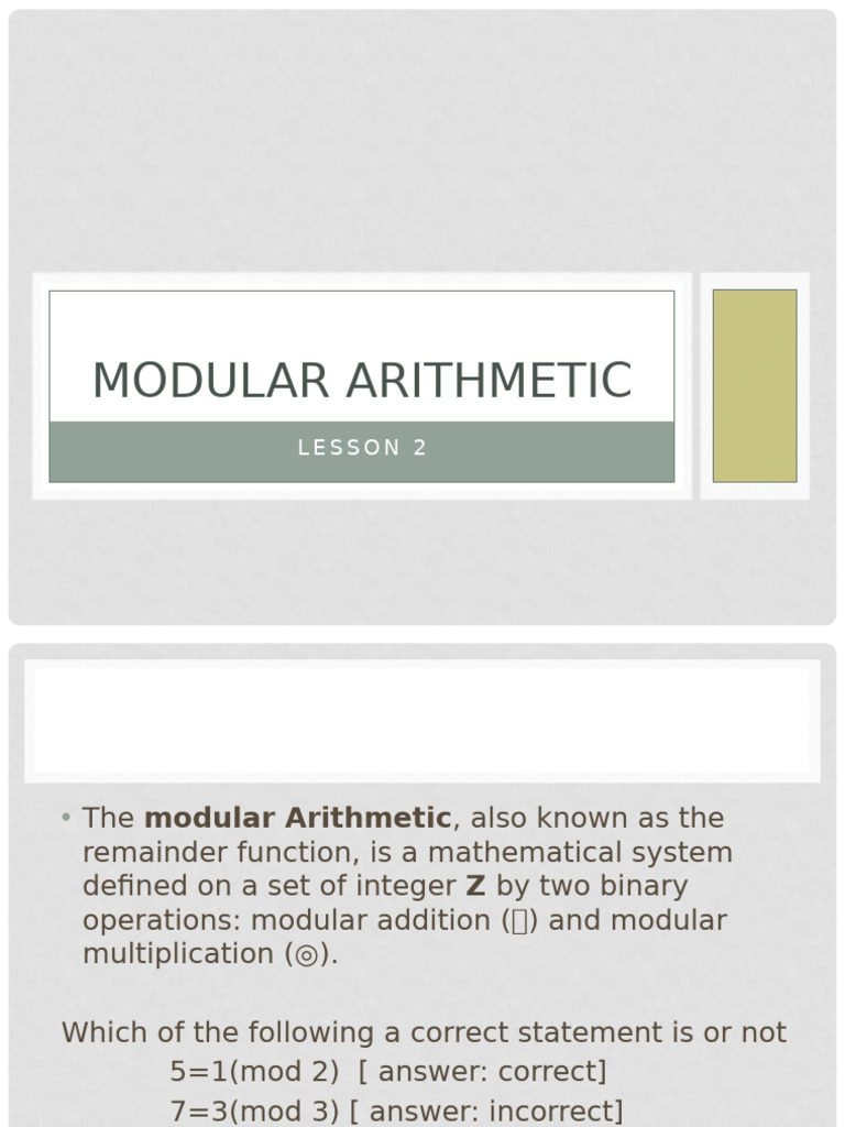 Lesson 2 Modular Arithmethic | PDF