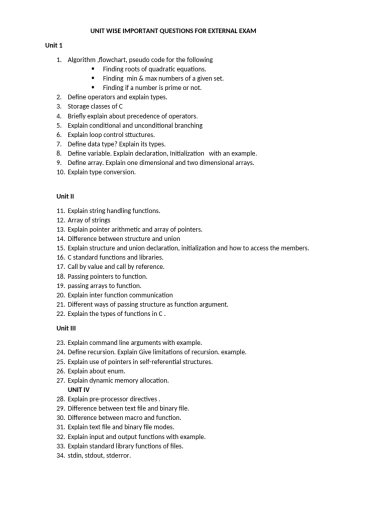 Unit Wise Important Qa For External Pps | PDF | Pointer (Computer Programming) | Matrix ...
