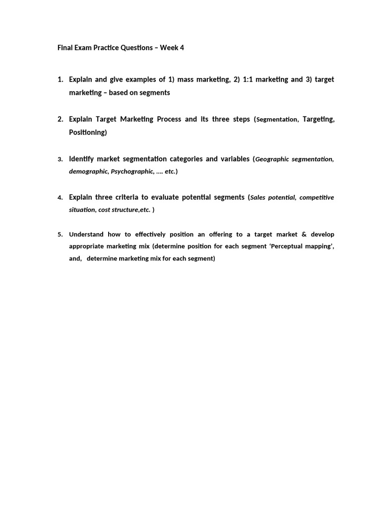 Final Exams Practice Questions - Week 4 | PDF