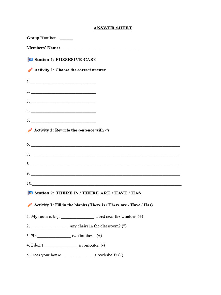 ANSWER SHEET - U2 G6 | PDF