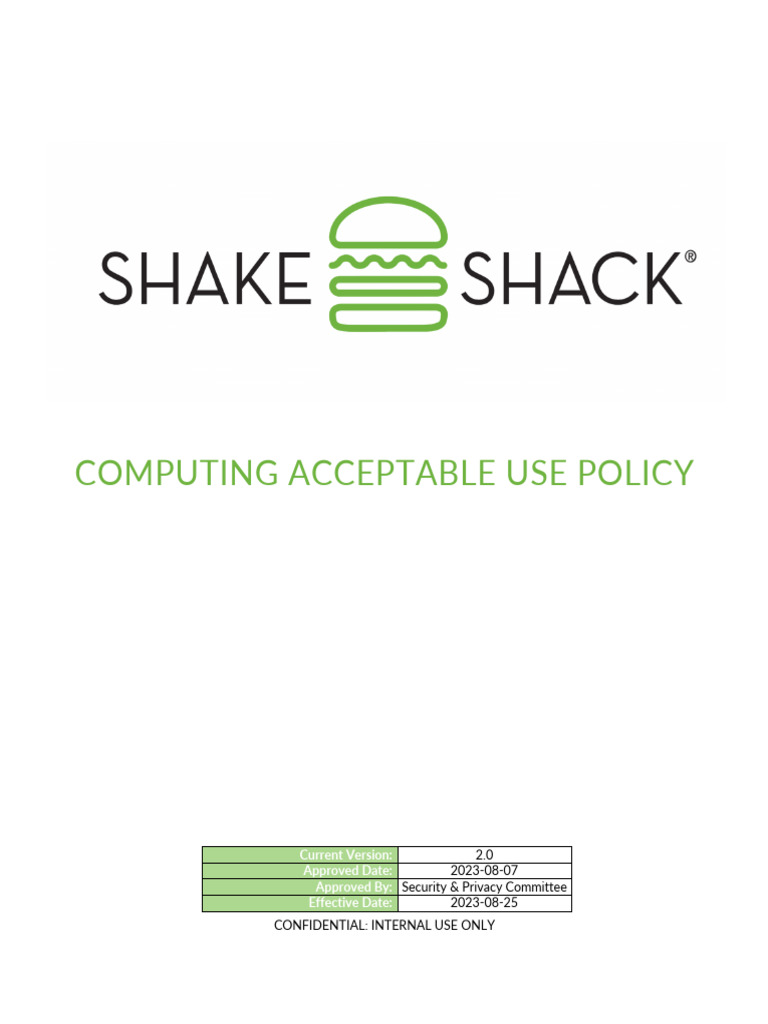 01-Shake Shack - Computing Acceptable Use Policy | PDF | Computer ...