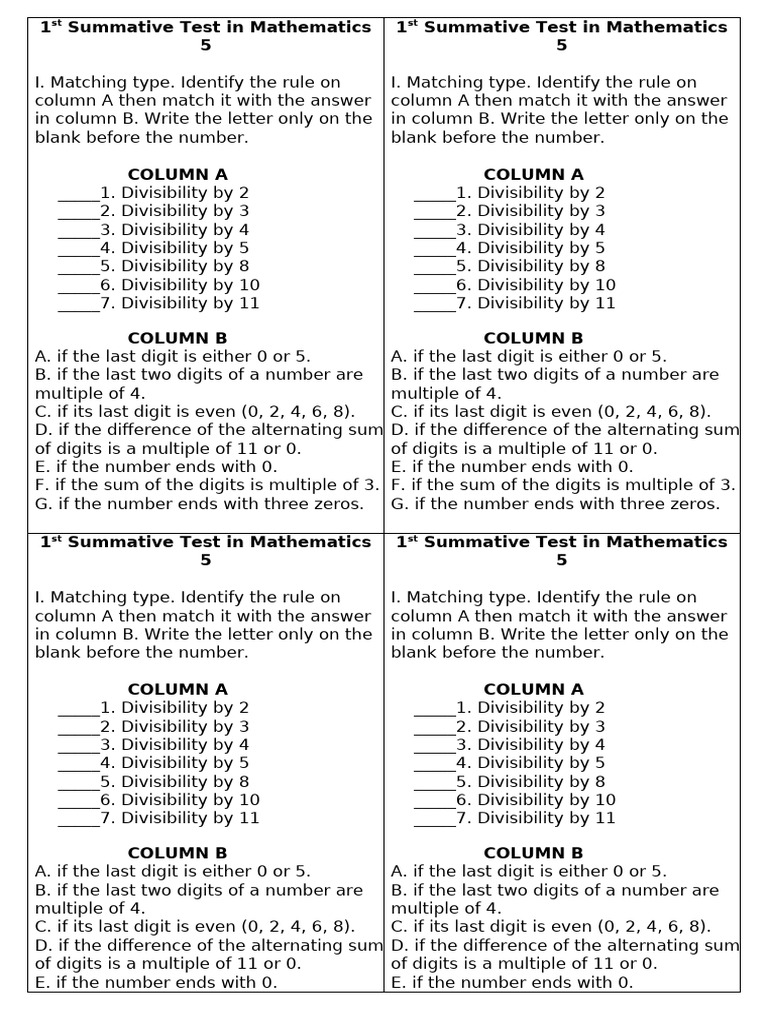 Math Divisibility Test Questions | PDF | Summation | Mathematics