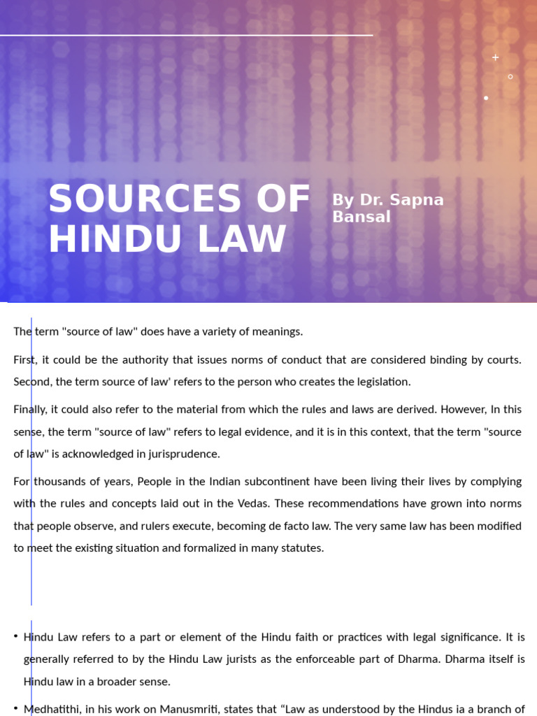 Sources of Hindu Law | PDF | Vedas | Dharma
