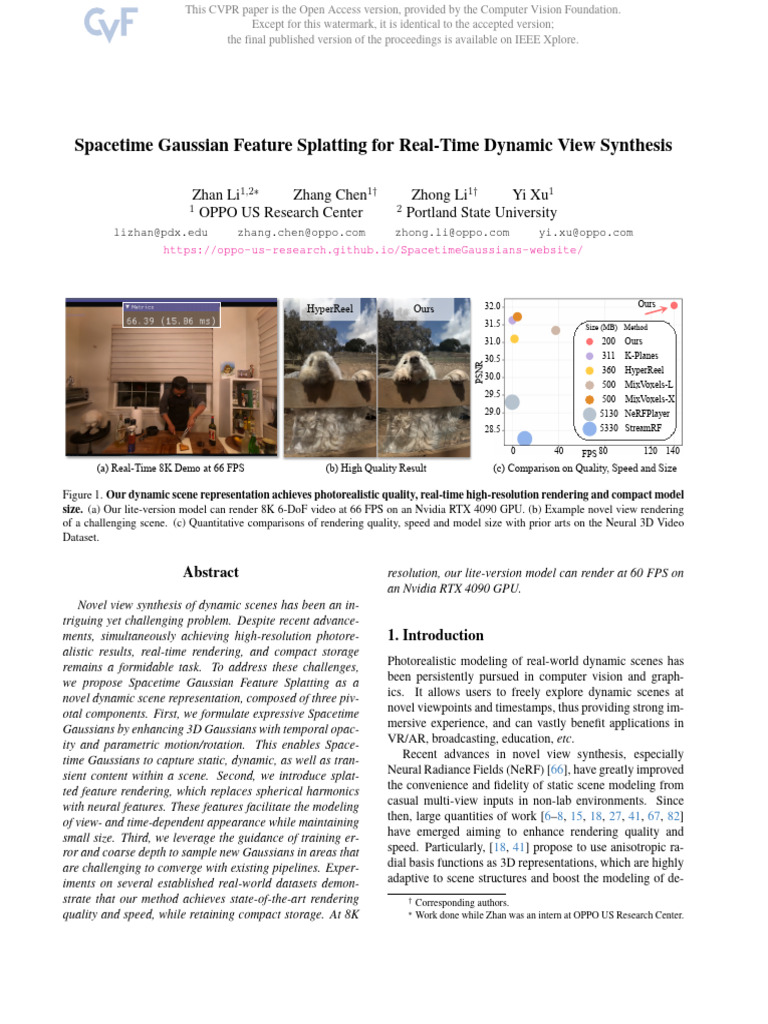 Li Spacetime Gaussian Feature Splatting For Real-Time Dynamic View Synthesis CVPR 2024 Paper ...