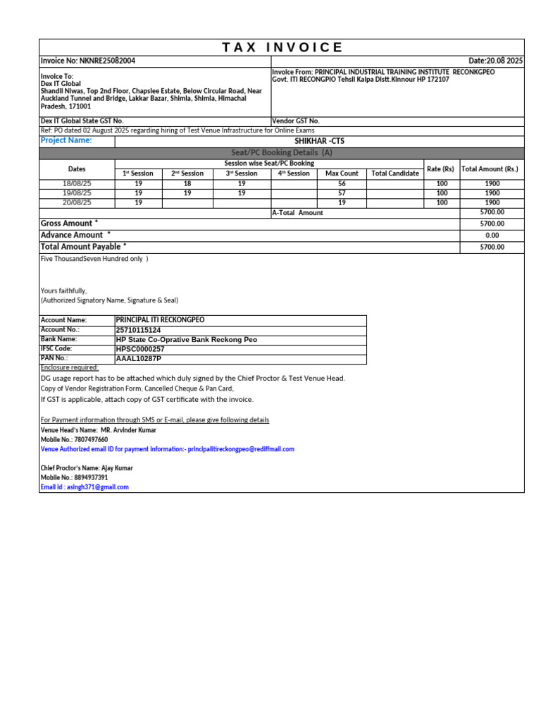 Tax Invoice Aug Reckongpio 2025 | PDF | Taxes | Payments