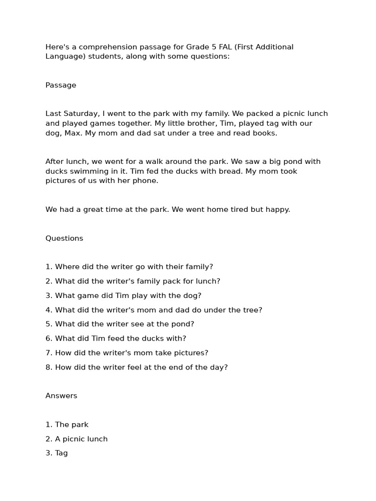 Grade 5 Comprehension Passage | PDF