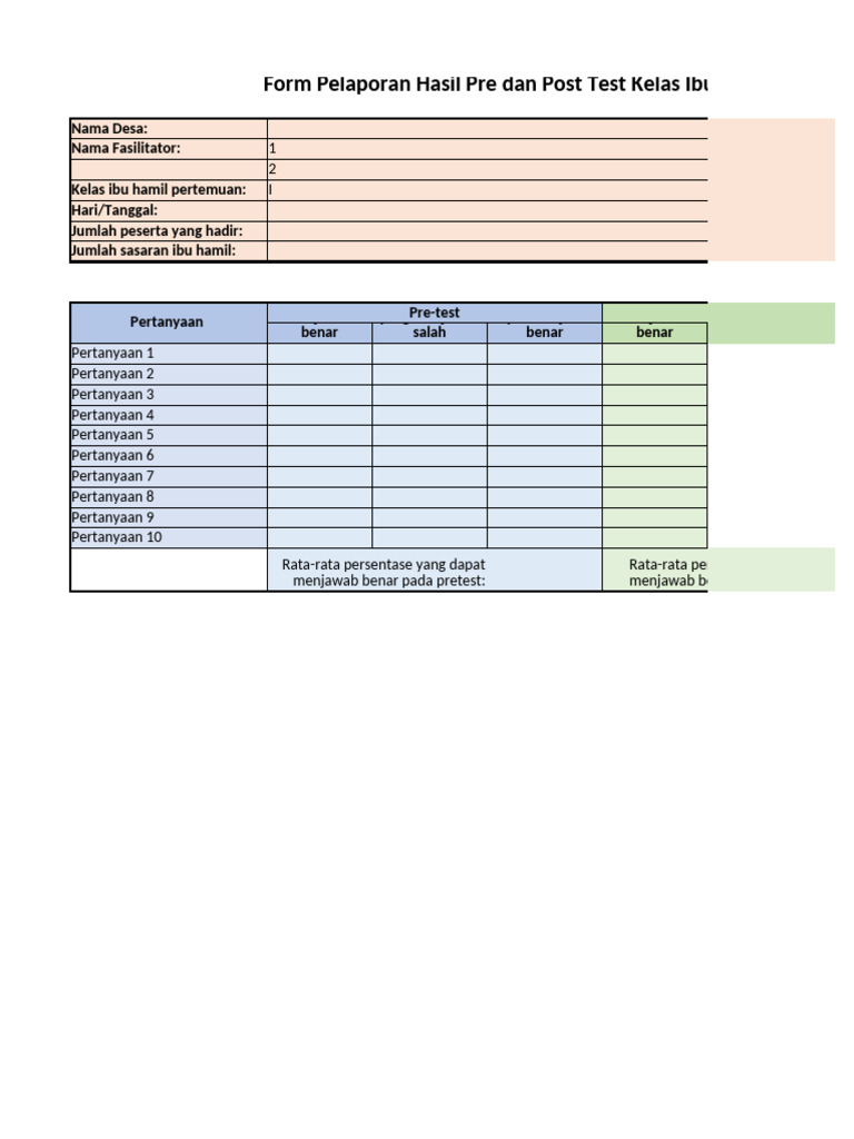Form Pelaporan Hasil Pre Dan Post Test | PDF