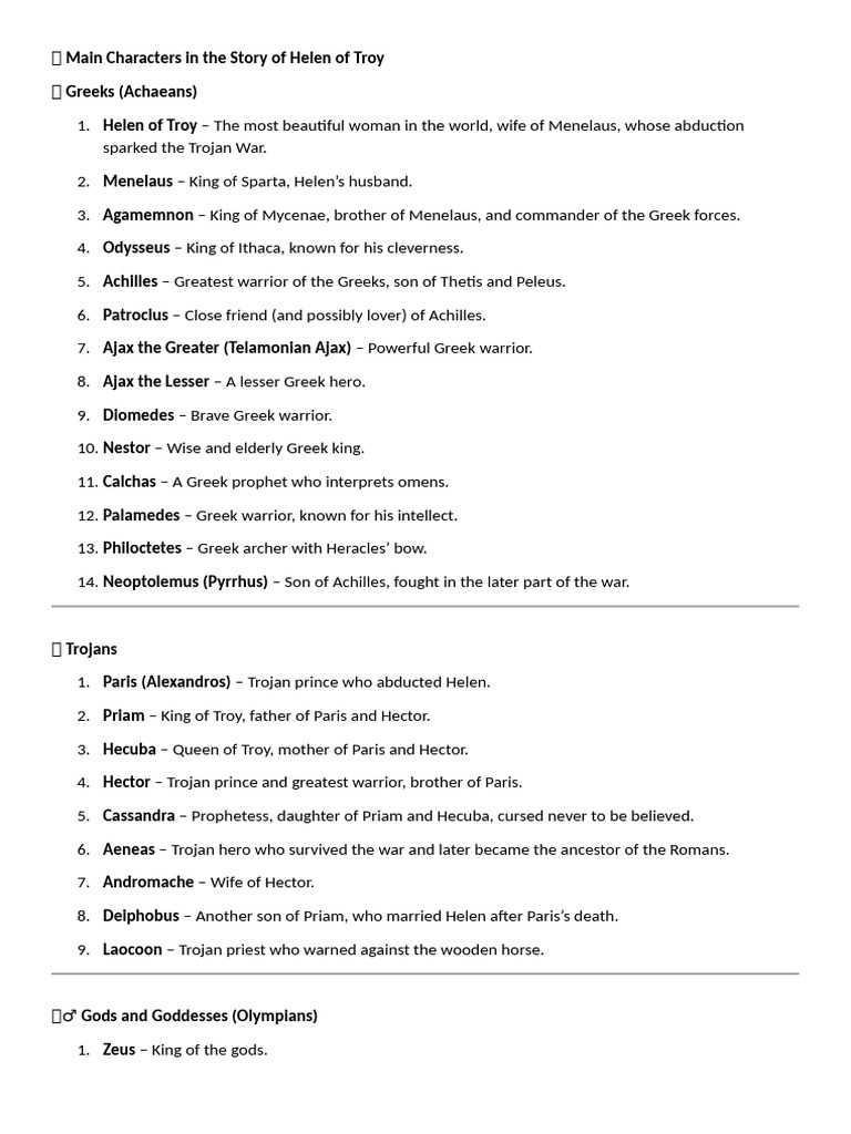 Helen of Troy Notes GR 10 2025 | PDF | Trojan War | Paris (Mythology)