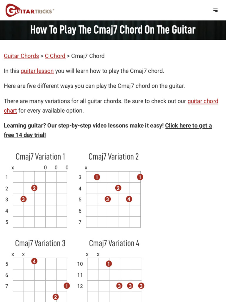 Cmaj7 Guitar Chord Variations Guide | PDF