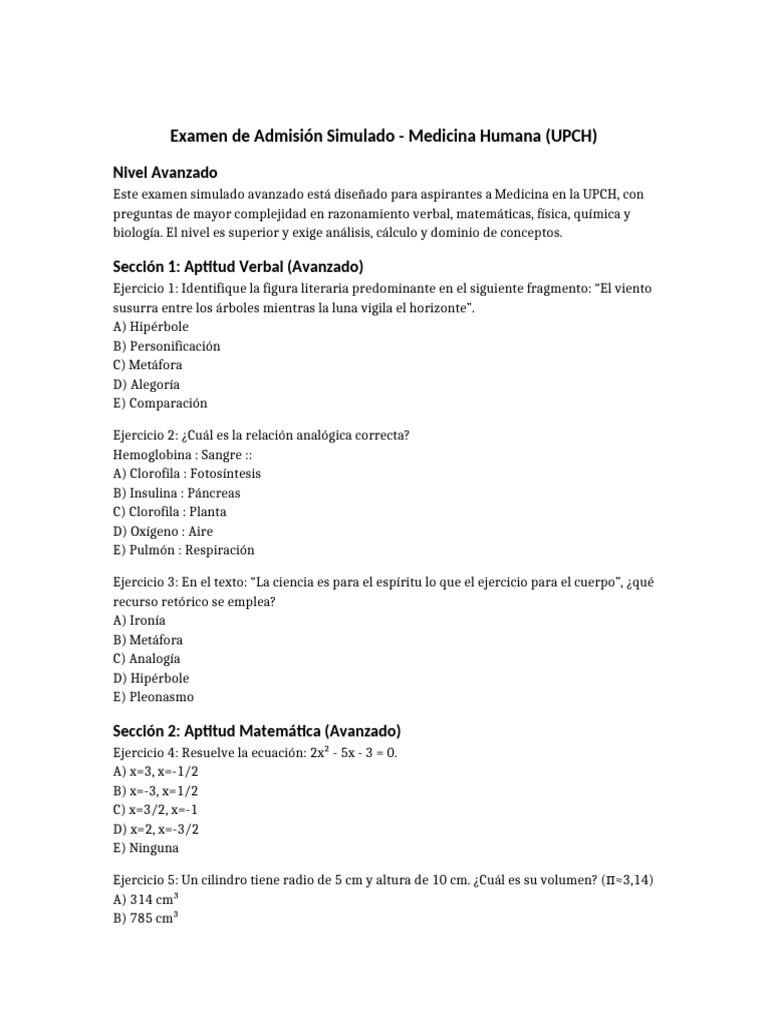 Examen Simulado Medicina UPCH | PDF | Mitosis