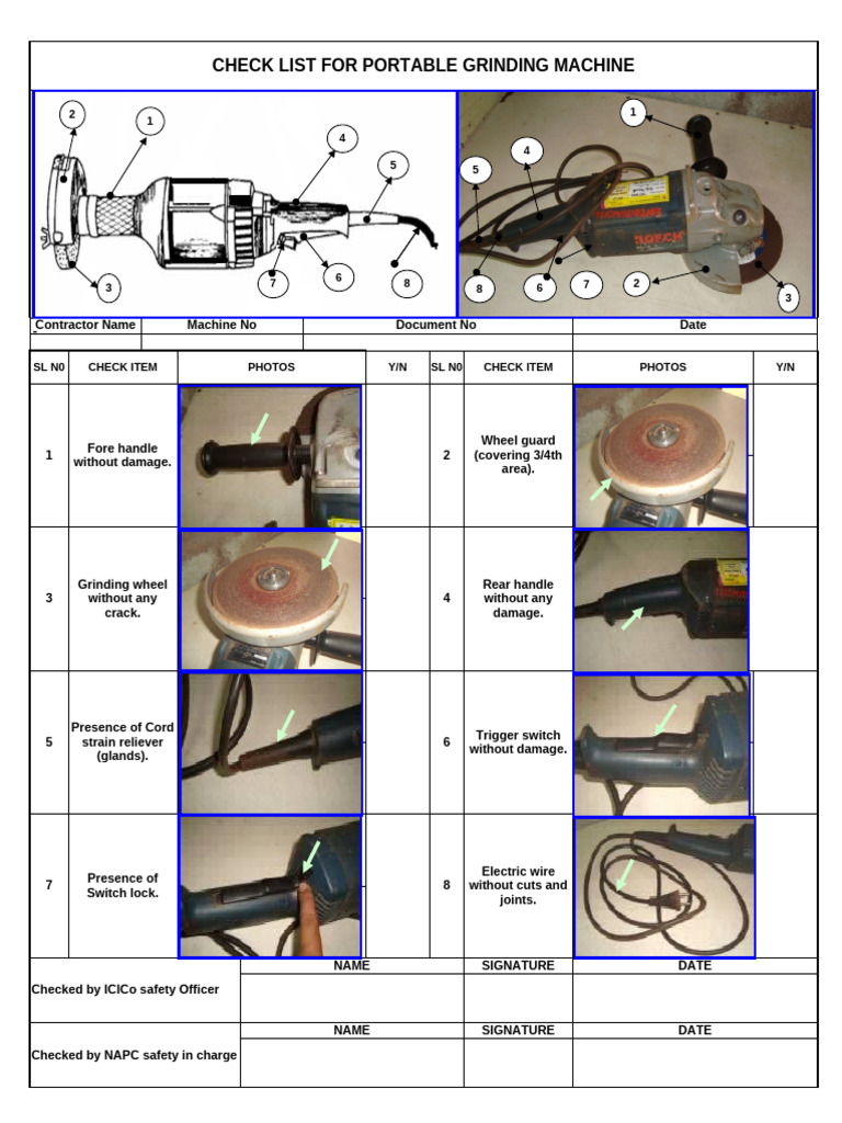 Portable Grinding Machine Checklist | PDF
