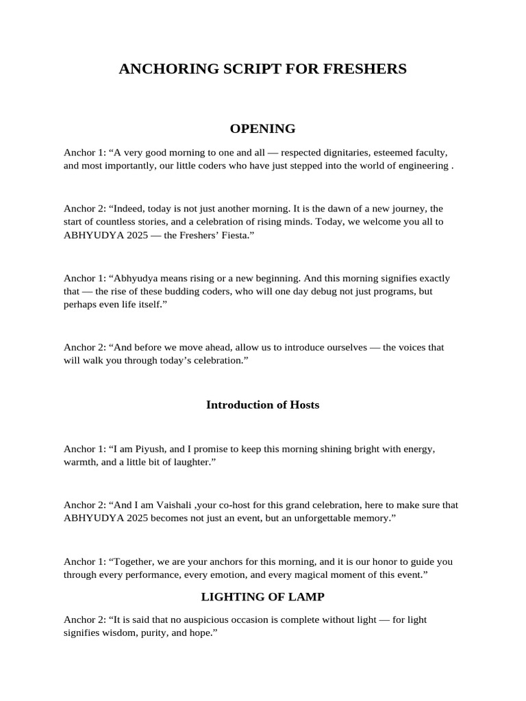 Freshers Party Anchoring Script | PDF | Performing Arts