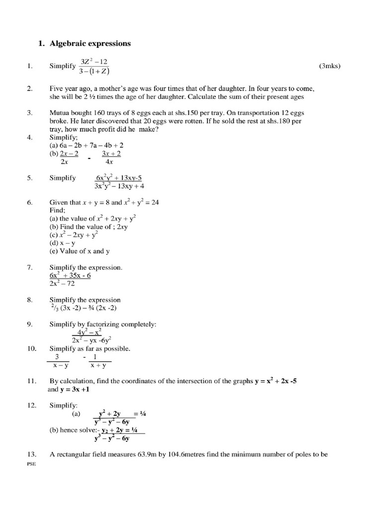 Algebraic Expressions Q 1 2 | PDF