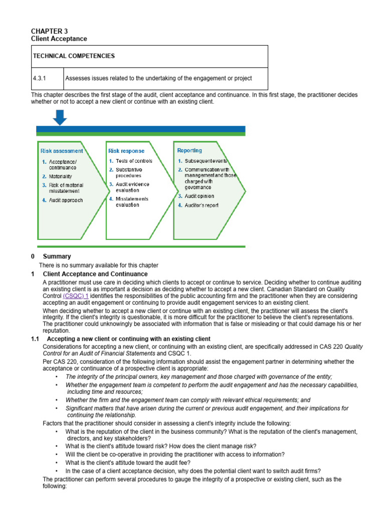 Chap 3 - Client Acceptance | PDF | Audit | Internal Control