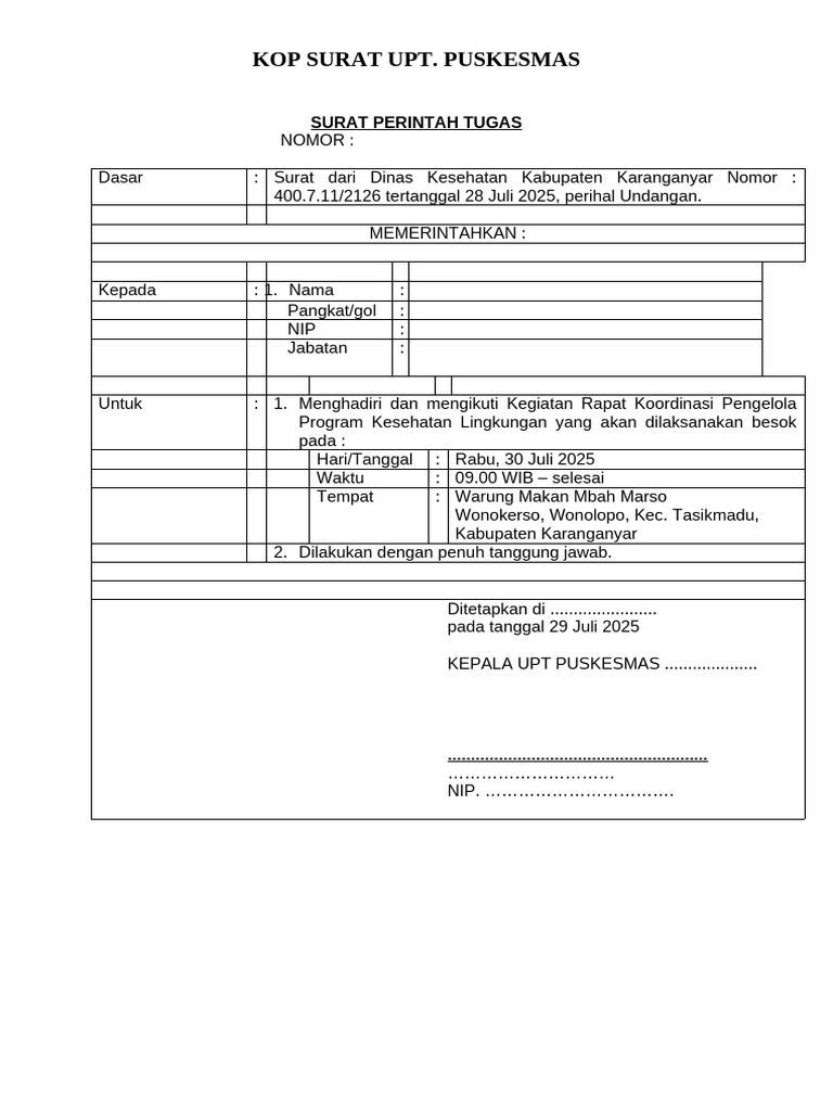 Form Surat Tugas | PDF