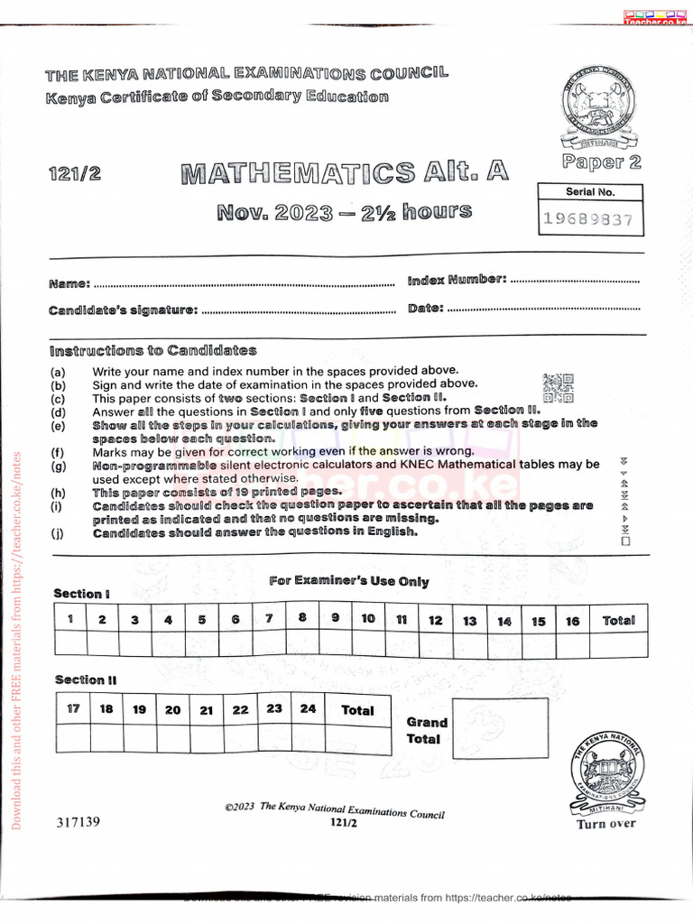 Mathematics Pp2 Kcse 2023 Teacher - Co .Ke | PDF