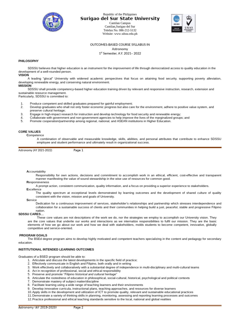 Syllabus-Astronomy June 2021 Final | PDF | Planets | Stars