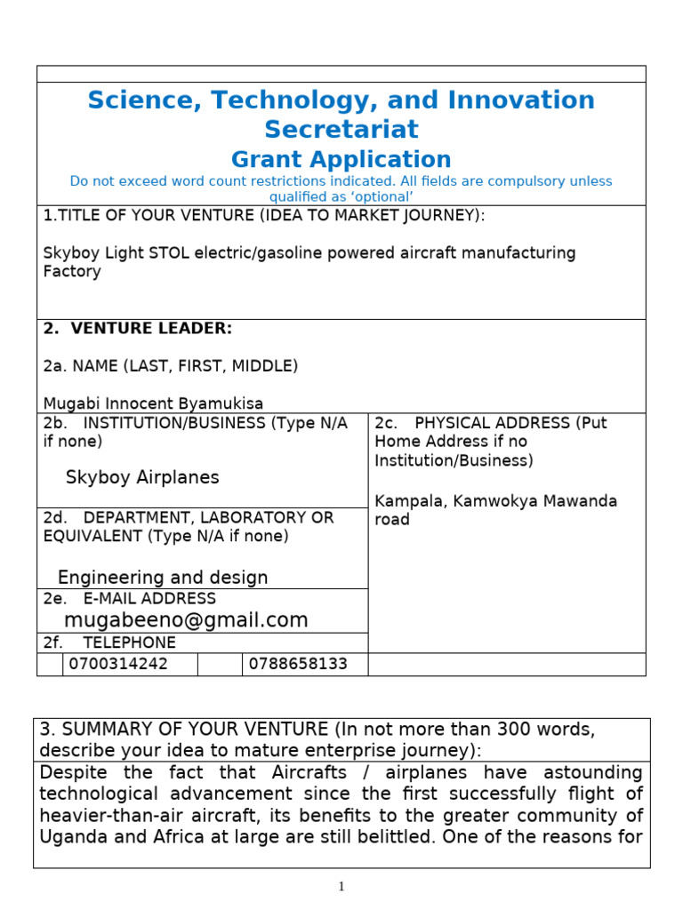 2024 Funding Application Template STI OP All Phases | PDF | Aviation | Aircraft