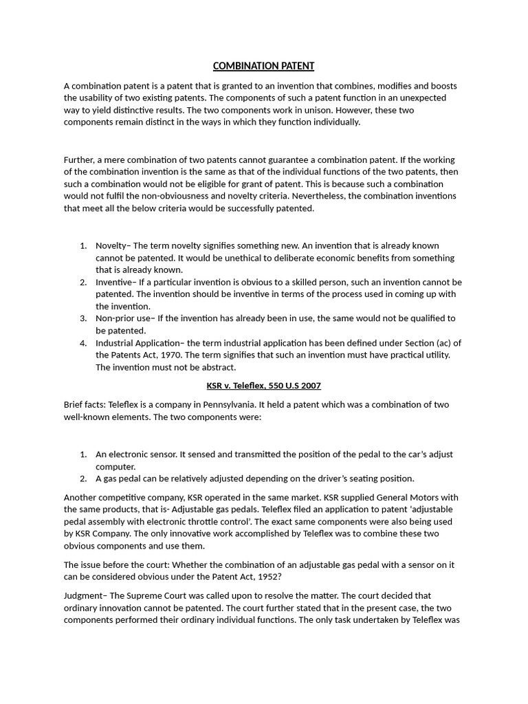 Understanding Combination Patents | PDF | Patent | Novelty (Patent)