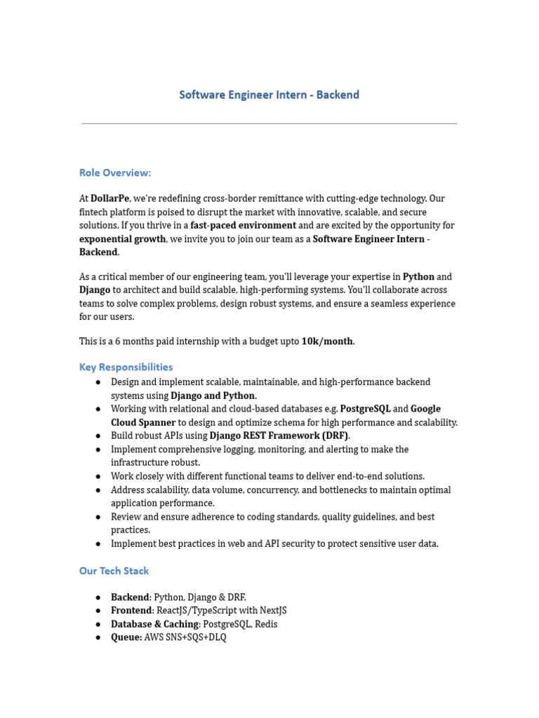 Software Engineer Intern - Backend | PDF | Cloud Computing | Databases