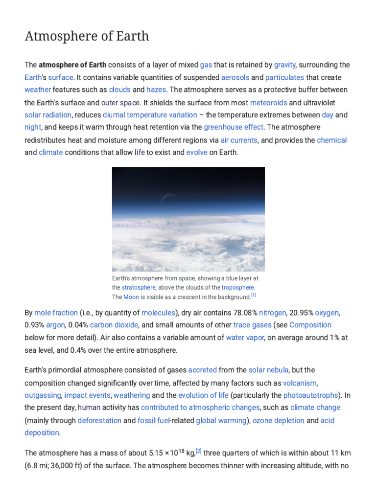 Atmosphere of Earth - Wikipedia | PDF | Atmosphere Of Earth | Troposphere