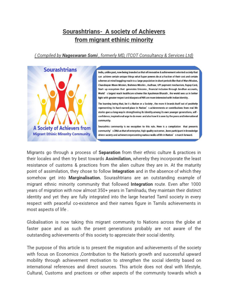 Sourashtrians- A society of Achievers from Ethinic minority | PDF