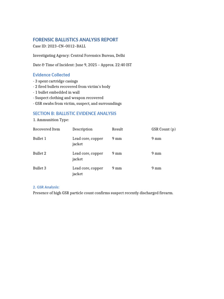Forensic Ballistics Report With Witness | PDF