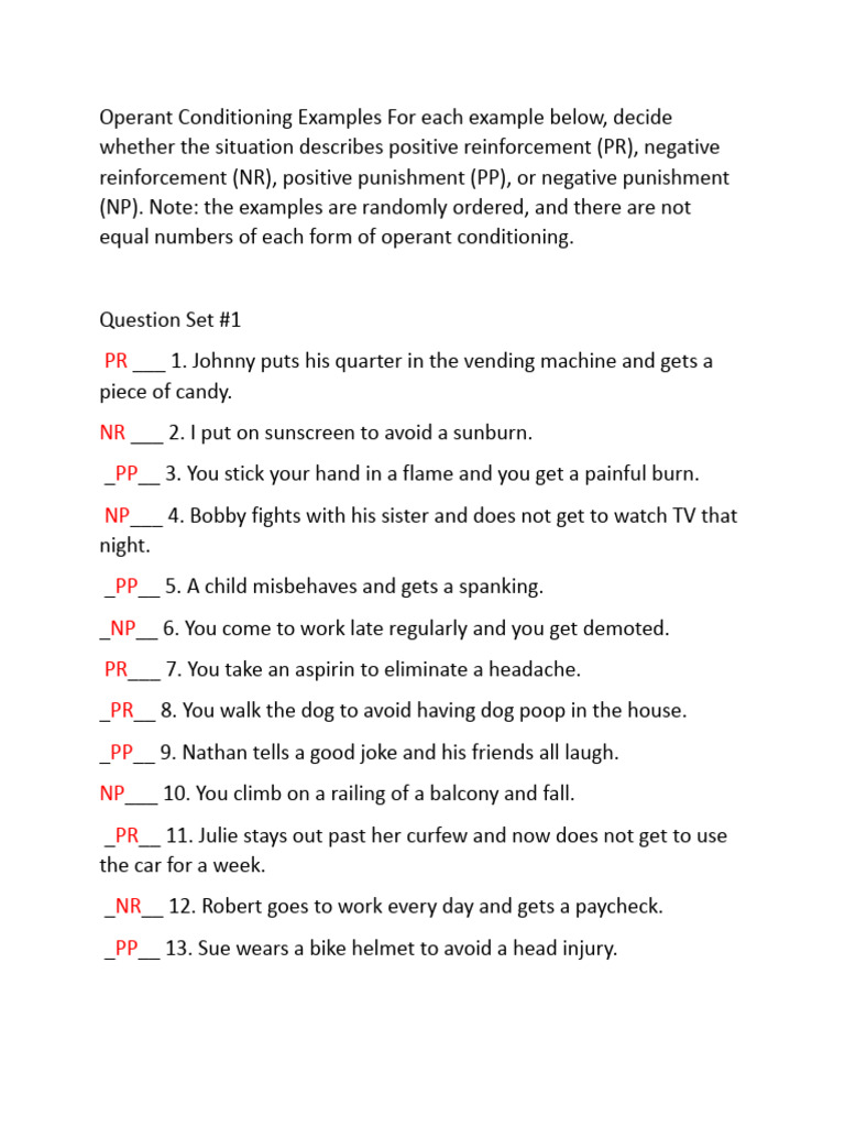 Operant Conditioning Scenarios Quiz | PDF