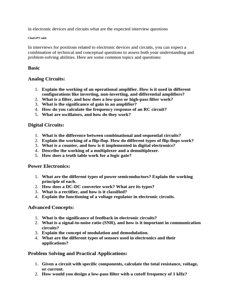 Interview Questions on Diodes and Transistors | PDF | Bipolar Junction ...