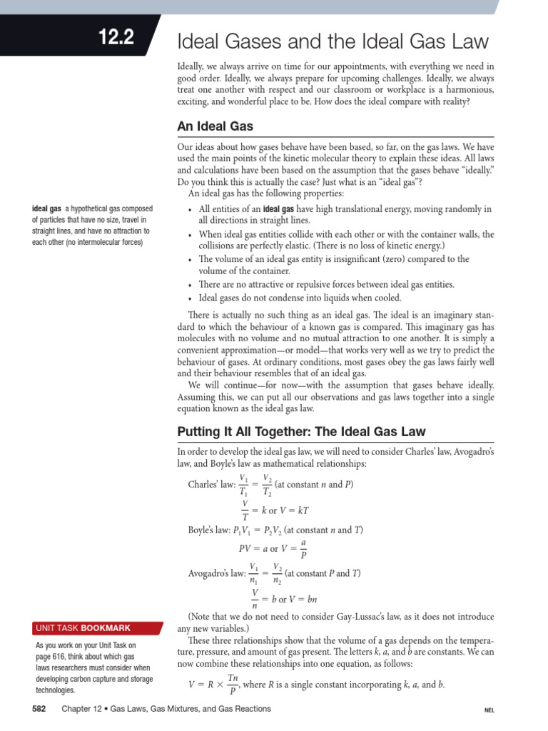 Chem 11 12.2 Ideal Gases and The Ideal Gas Law | PDF | Gases | Mole (Unit)