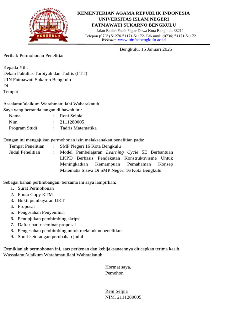 Surat Permohonan Penelitian Reni | PDF