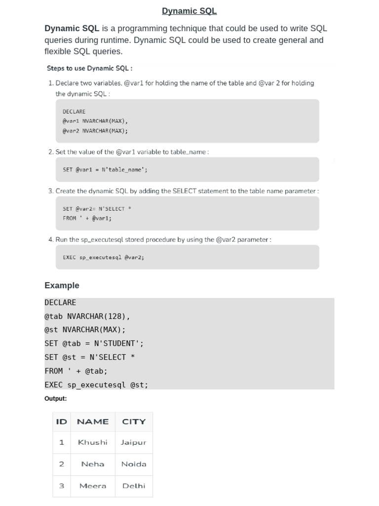 Dynamic SQL | PDF