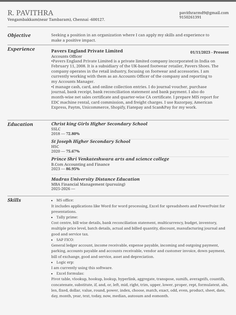 R Pavithra | PDF | Accounts Payable | Bookkeeping